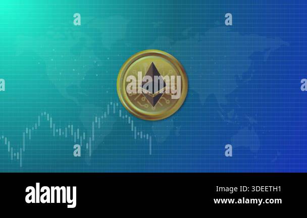 ethereum cryptocurrency crypto coin with upward graph on green ...