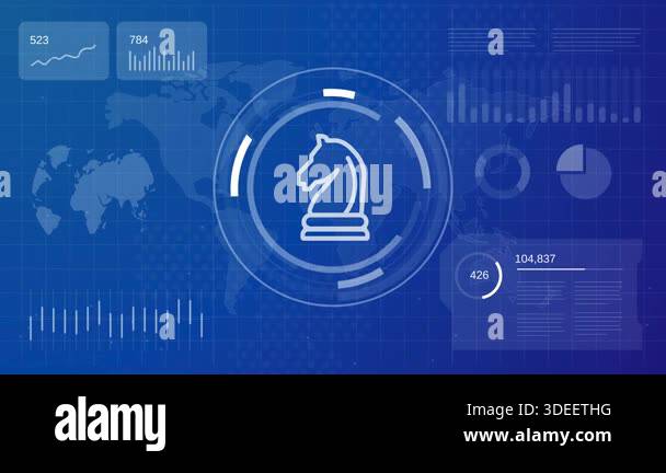 Motion graphics knight chess icon on futuristic data analytics ...