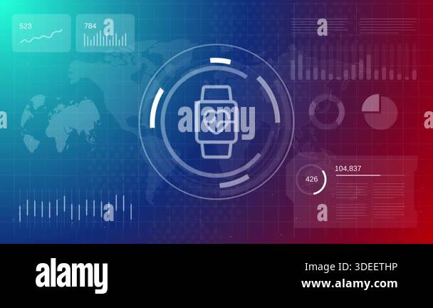 Digital health monitoring animation featuring a smartwatch with heart ...