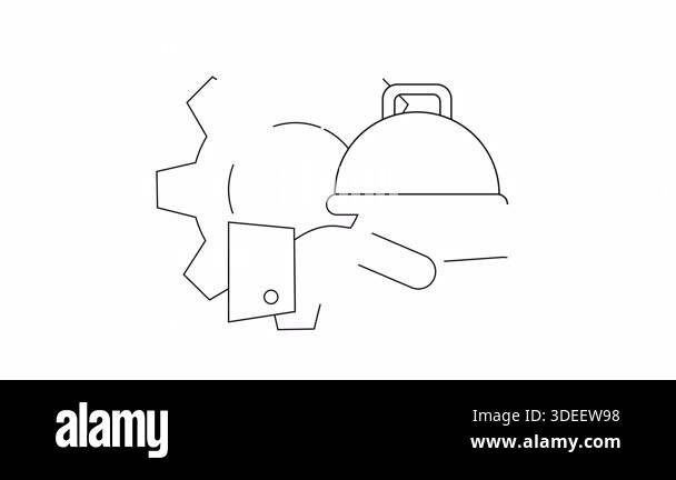A cogwheel partially behind a covered dish resting on a hand Stock ...