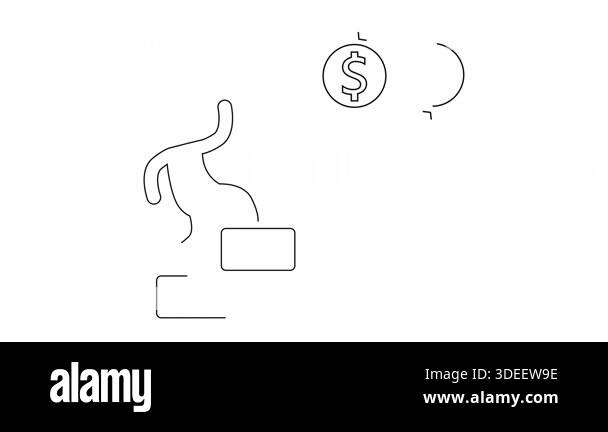 A line drawing depicts a stick figure climbing steps toward currency ...