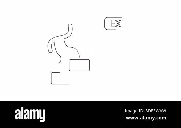Stick figure climbing stairs towards an EXIT sign Simple linedrawn ...