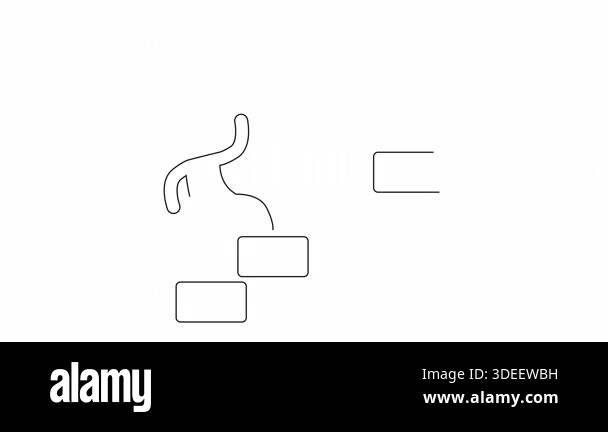 Figure ascends steps toward tree minimalist black line drawing on white ...