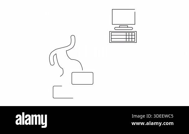 A line drawing depicts a figure ascending steps towards a computer ...