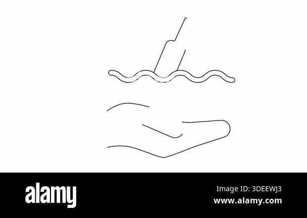 A hand below water with a message in a bottle shown as a simple outline ...