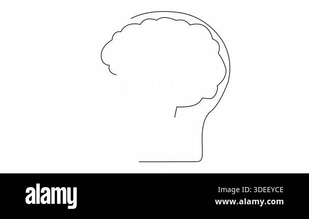 Black and white outline of a head containing a brain shape filled with ...