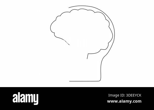 Minimalist line drawing of a head profile with a brain containing a ...
