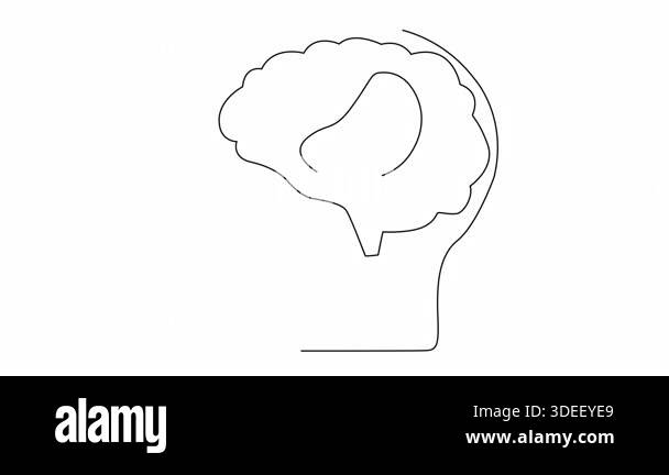 Line drawing of a human head silhouette with a brain containing a ...