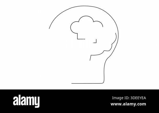 Blacklined head profile featuring a brain with a chef hat inside ...