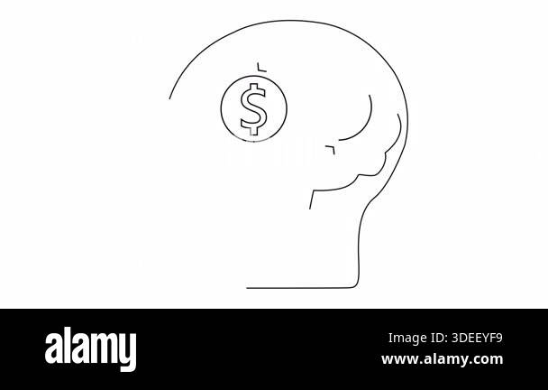 Head silhouette showing a brain with symbols for the US dollar and ...