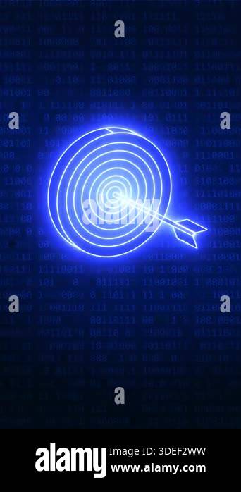 Blue neon target with an arrow hitting the bullseye, symbolizing ...