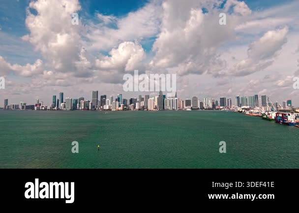 Miami Biscayne Bay in Florida. Skyscraper in downtown city. Cityscape ...