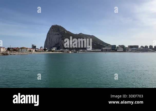 Airplane take off in front of the rock in Gibraltar seen from La Linea ...