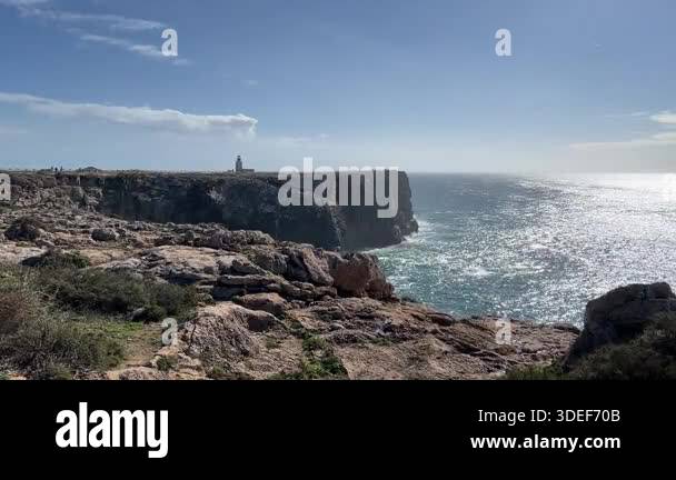 Lighthouse at Fortaleza de Sagres in Portugal Stock Video Footage - Alamy