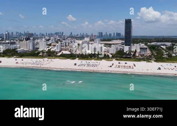 Aerial view of Miami beach and ocean. Miami coastline with crystal ...