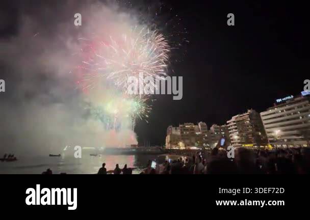Fireworks final day carnaval at Playa de Las Canteras in Las Palmas de ...