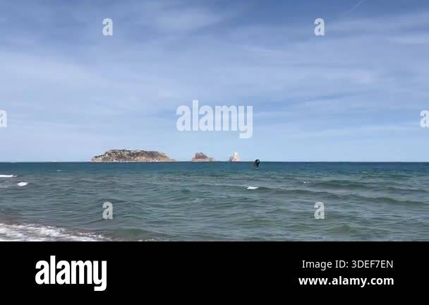 Wind Foiling at Estartit beach in catalonia spain Stock Video Footage ...