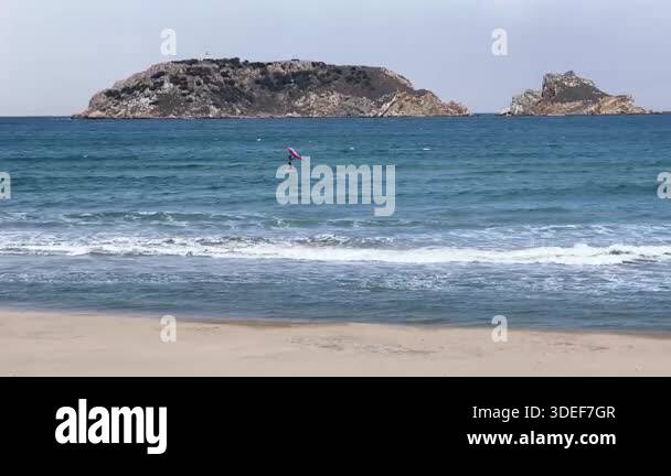 Wind Foiling at Estartit beach in catalonia spain Stock Video Footage ...