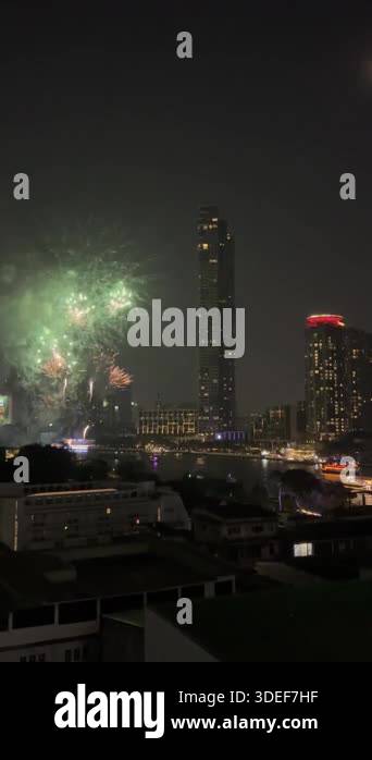Fireworks at the chao phraya river in Bangkok, Thailand Stock Video ...