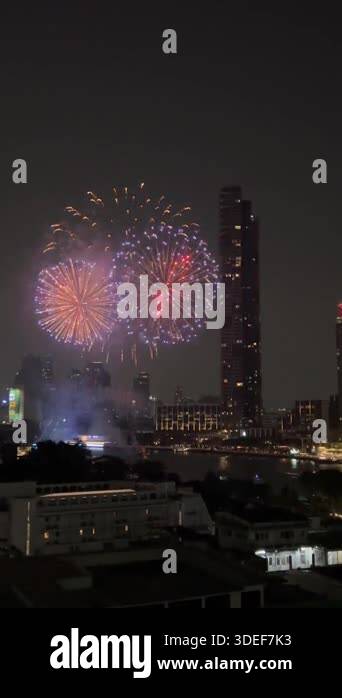 Fireworks at the chao phraya river in Bangkok, Thailand Stock Video ...