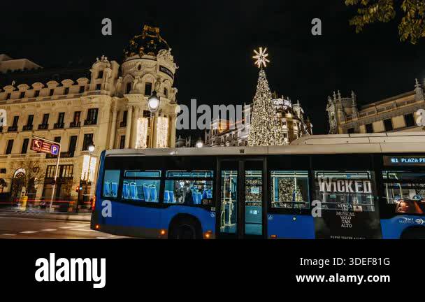Madrid, Spain - 18.12.2025. Iconic Metropolis Building during Christmas ...