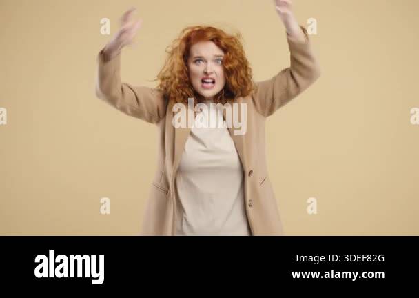 Lady in stress and rage, threatens with aggression, shouting and ...