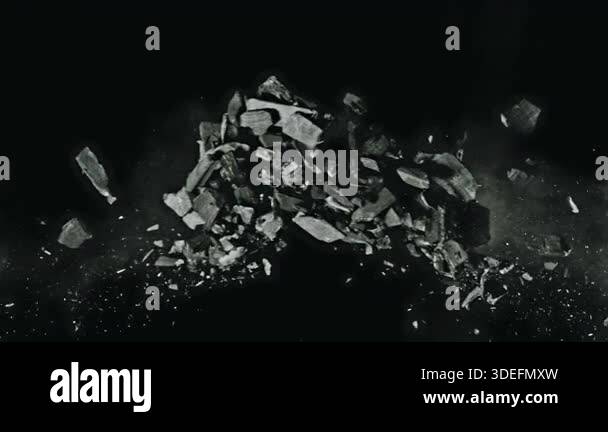 Super slow motion of collision of charcoal pieces. Filmed on high speed ...