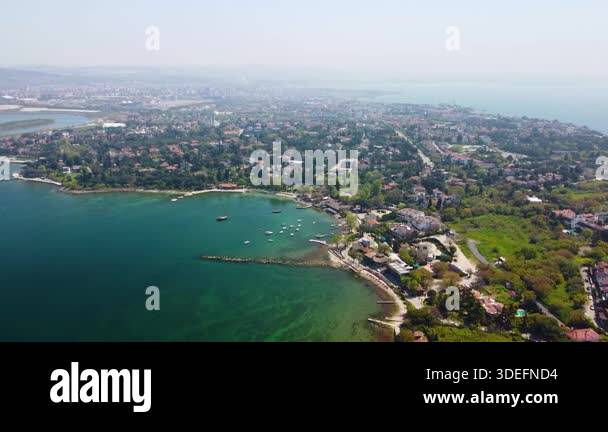 Aerial view of Tuzla coastline. Istanbul drone shot. High angle aerial ...