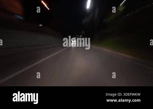 Night city drive hyperlapse with motion blur and light trails, filmed ...