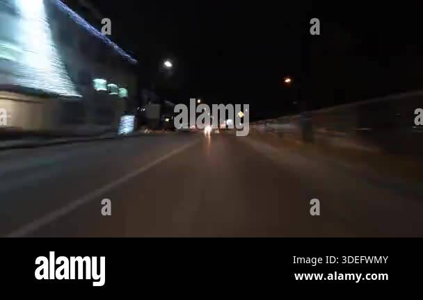 Night city drive hyperlapse with motion blur and light trails, filmed ...