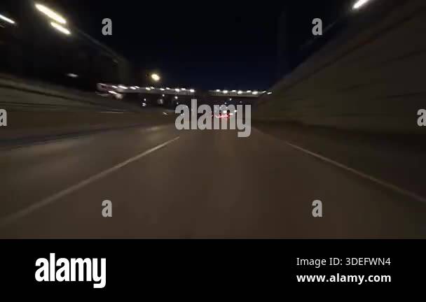 Night city drive hyperlapse with motion blur and light trails, filmed ...