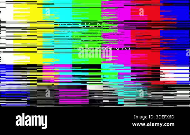 Colorful bands of static distort the screen, creating a dynamic visual ...