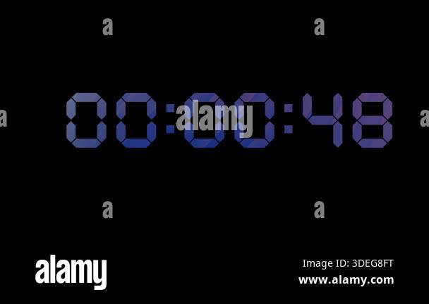 Countdown timer one minute digital display clock time seconds blue ...