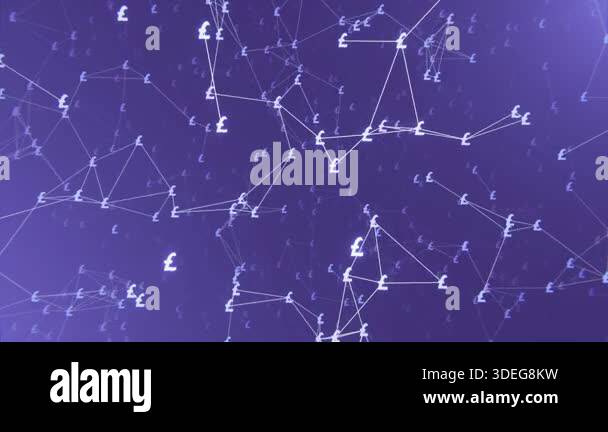 GBP currency symbols connection. Plexus of moving lines and connected ...