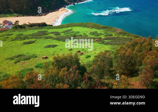 Amazing Playa de La Nora beach near Gijon, Asturias, northern Spain ...