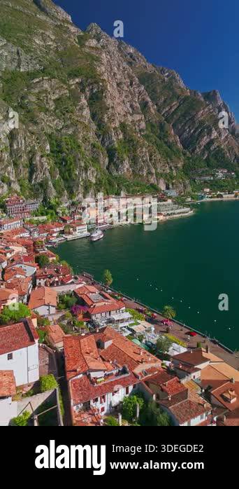 Aerial view of picturesque Limone sul Garda on Lake Garda with summer ...