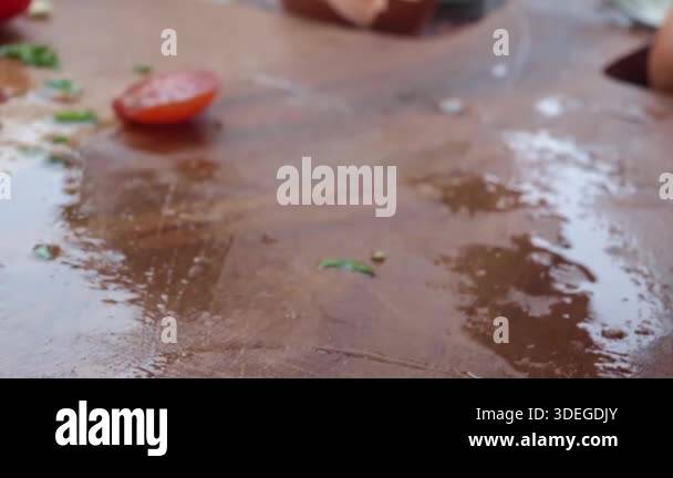 Chopped vegetables on wooden cutting board Stock Video Footage - Alamy