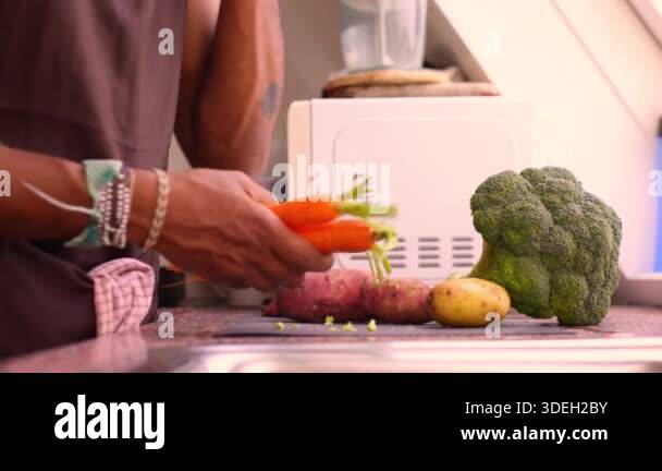 Person preparing organic food in kitchen for healthy meal Stock Video ...