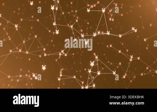 Abstract blue animated 3D background with symbols of JPY and CNY ...