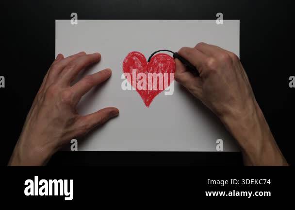 Broken heart hand drawn in pastel on paper, emotional infographic ...