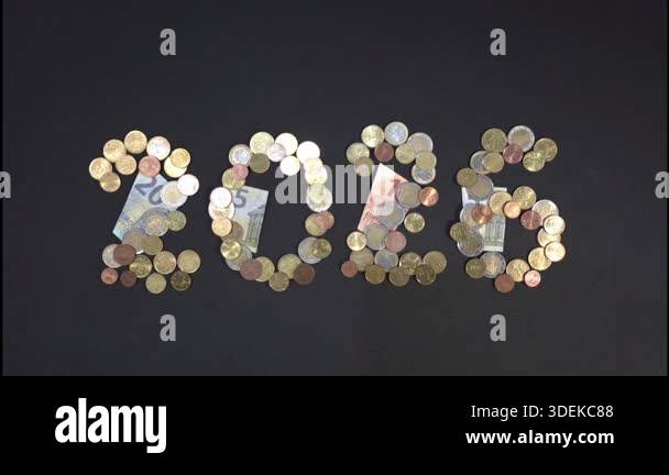 Stop-motion video with folded Euro banknotes and coins of different ...