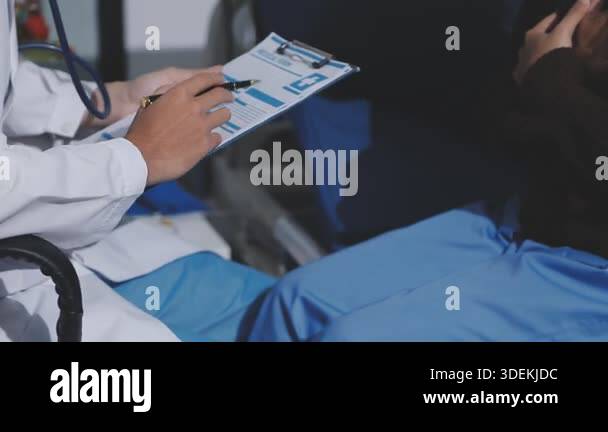 Doctor using a stethoscope checking patient with examining, presenting ...