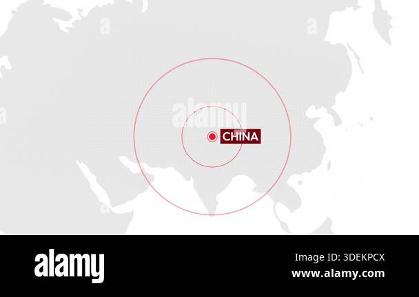 China breaking news concept with dot blinking on the world map in red ...