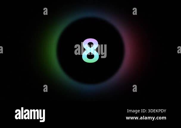 Colorful glowing countdown numbers from 10 to 1 inside a dark circle ...