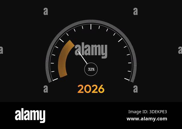 2026 New year maximum plan 4k animation with speedometer on the black ...
