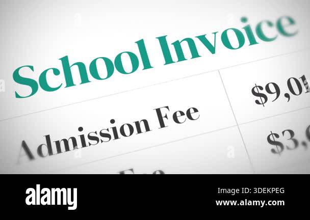 School invoice showing admission fee and tution fee listed close up 4k ...