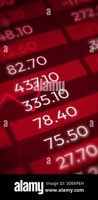 Market crash animation background in vertical with red glowing line ...