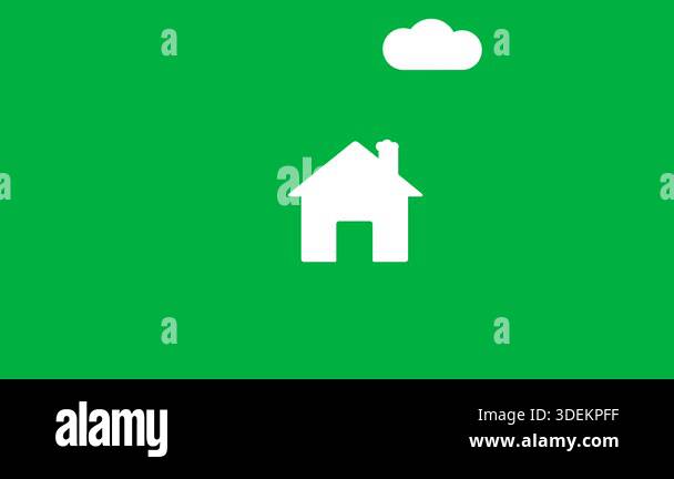 Animated Simple home icon with cloud on green background, symbolizing ...