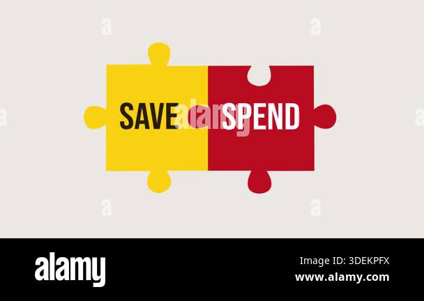 Save vs Spend concept 4k animation showing with puzzle on the bright ...