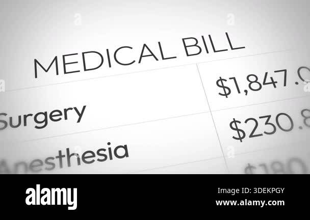Medical BIll and expenses showing surgery, anesthesia charges with ...